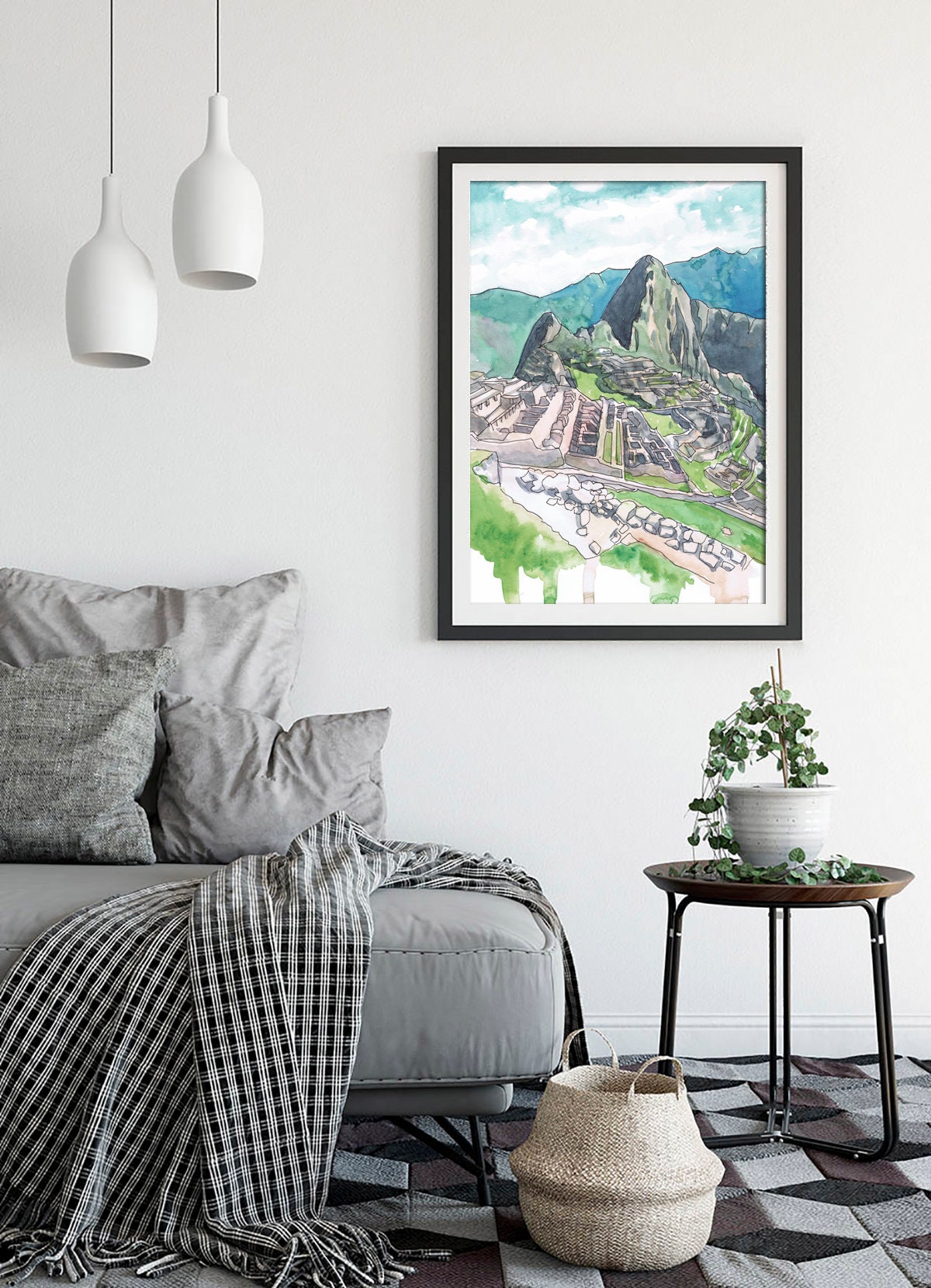Machu Picchu Art Print Watercolor Painting Skyline | Etsy