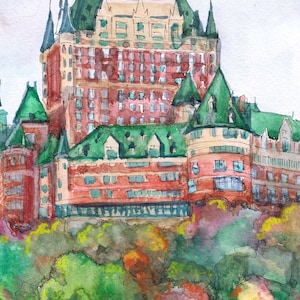 Quebec City Skyline - Canada Art Print Watercolor Painting - Chateau ...