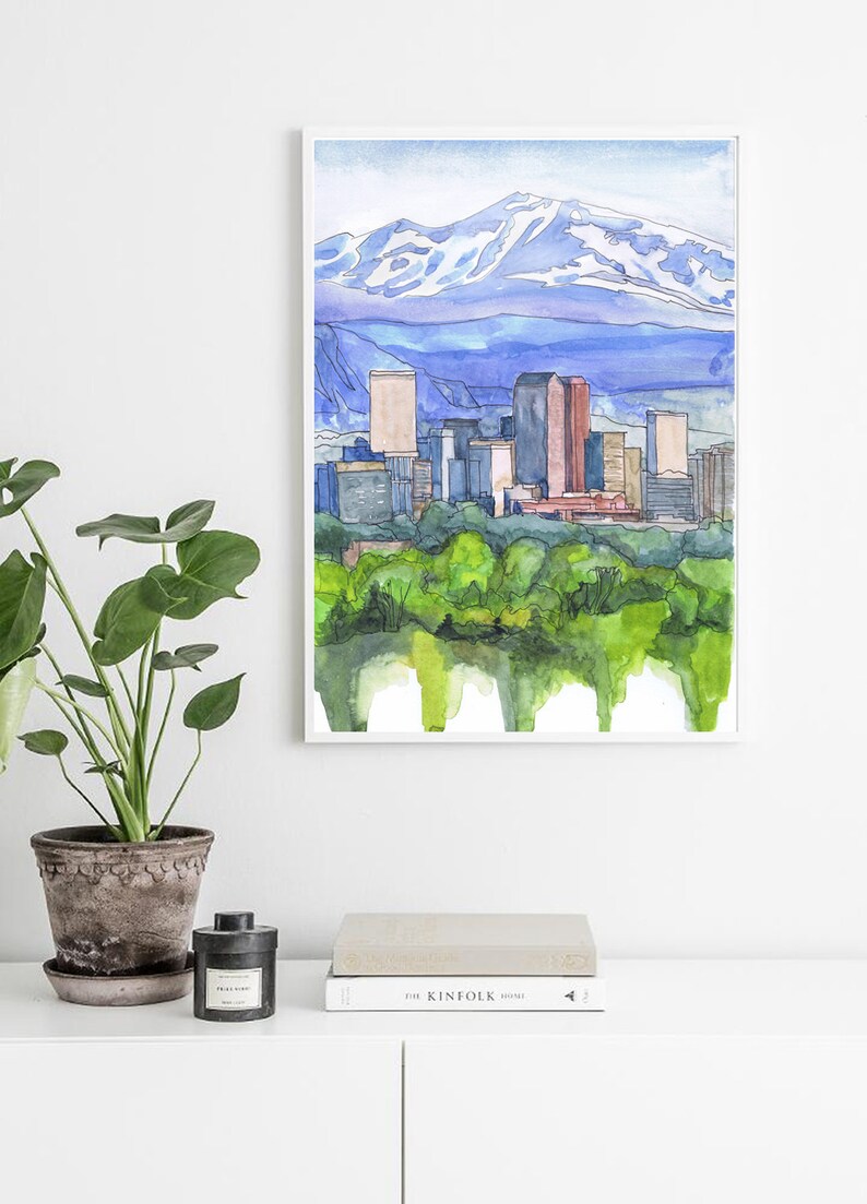 Denver Skyline Wall Art Print Watercolor Painting City - Etsy