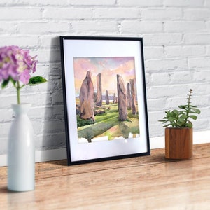 Scotland Print Europe Watercolor Painting, Callanish Stones Circle ...
