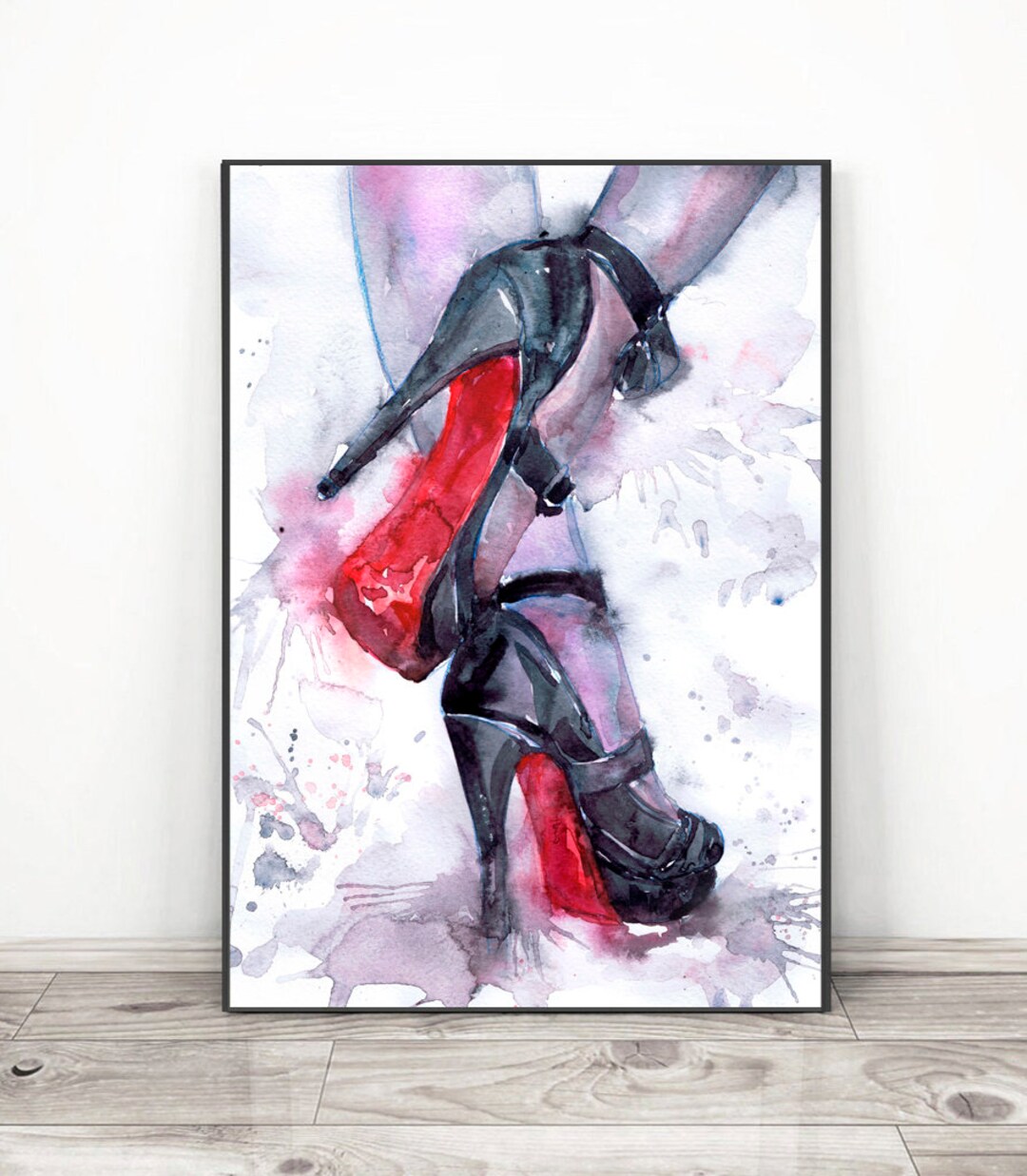 Red Bottom Shoes Art Fashion Illustration Shoe Watercolor Print, High ...