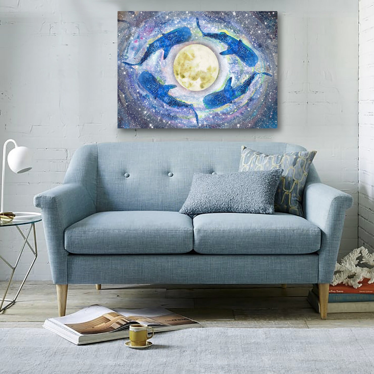 Whale Shark Art Moon Painting Watercolor Space Eye of God | Etsy