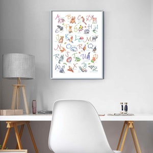 Woodland Alphabet Poster ABC Animals Watercolor Alphabet Nursery Art ...