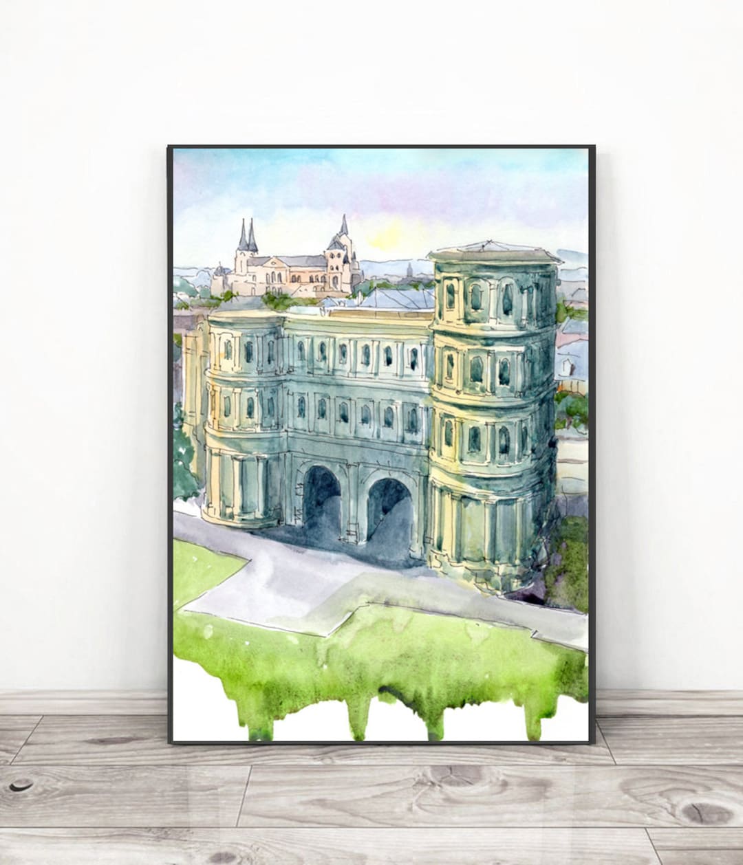 Trier Germany Watercolor Painting , European City Print, Europe Skyline ...