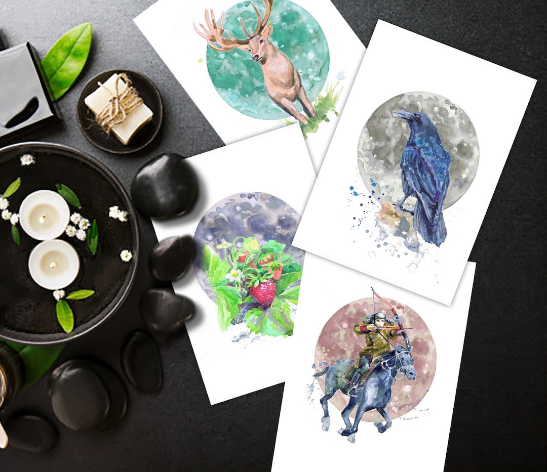 Moon Art Cards Altar Cards Moon Prints, Watercolor Fine Art Cards ...
