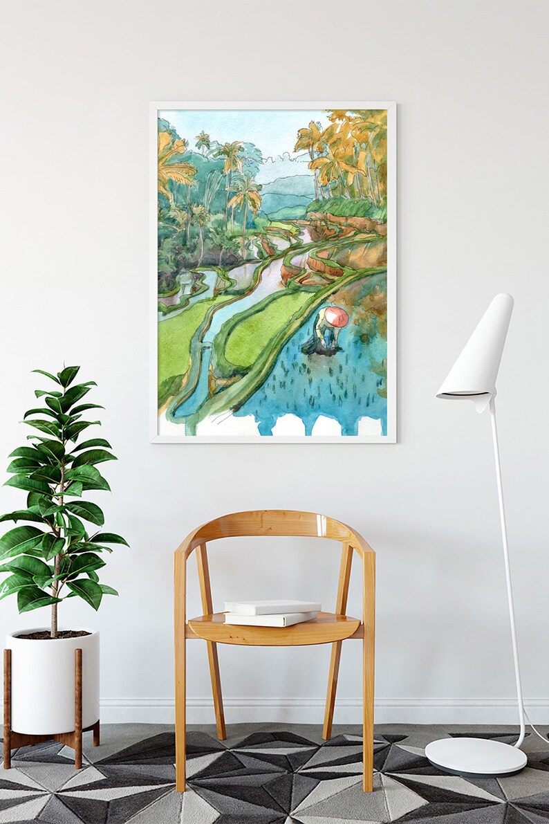 Bali Painting Rice Terraces Art Print Indonesia Wall Art - Etsy