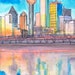 Dallas Skyline Wall Art, Cityscape Watercolor Painting Print, Texas ...