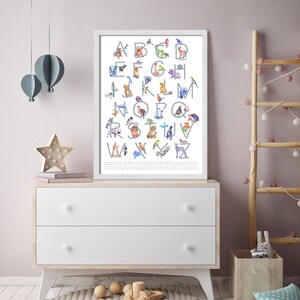 Animal Alphabet Poster, Watercolor ABC Homeschool Chart, Nursery Art ...