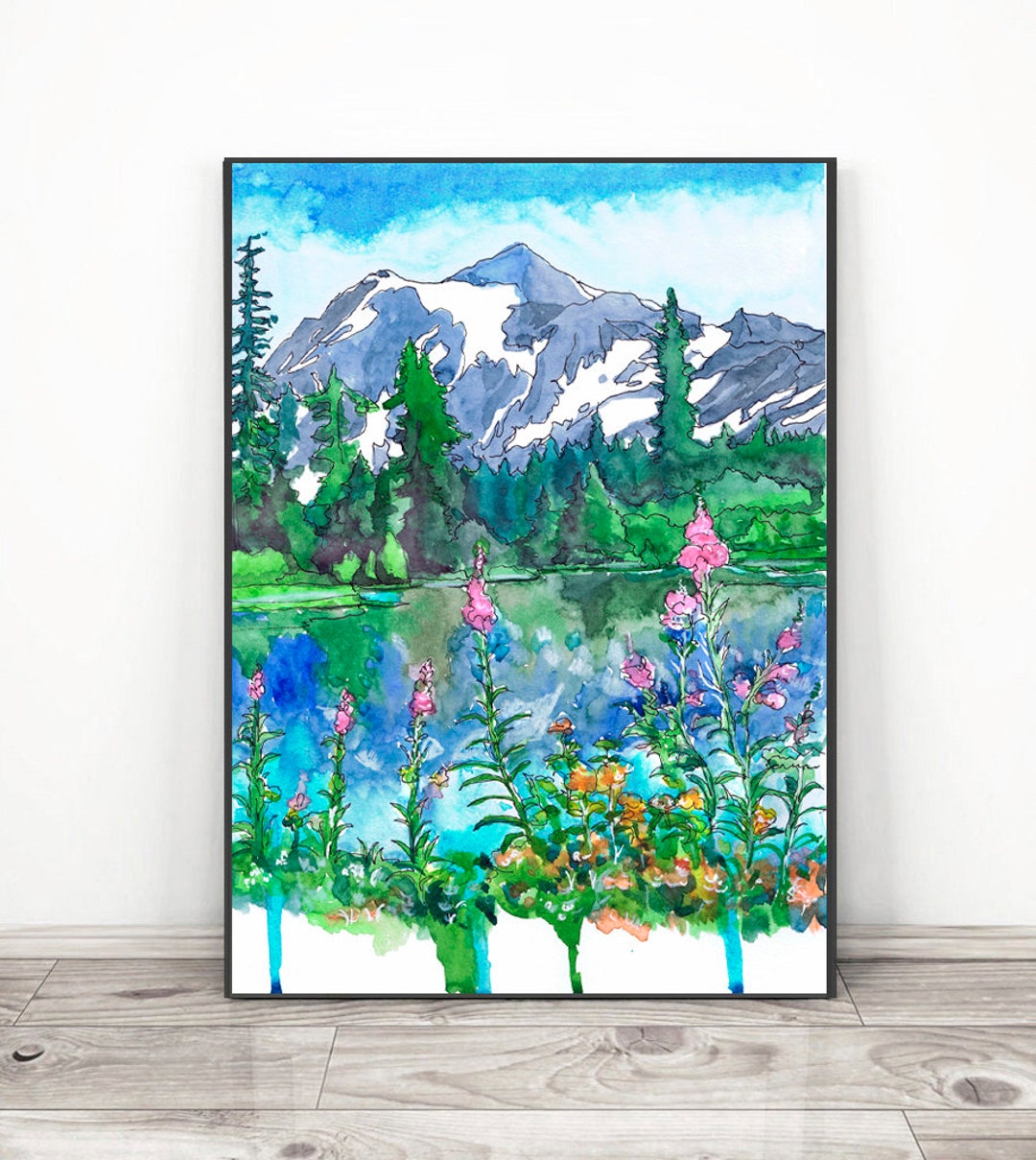 North Cascades National Park Art, Mountain Wall Art, Watercolor ...