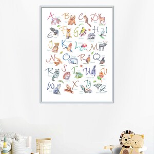 Woodland Alphabet Poster ABC Animals Watercolor Alphabet Nursery Art ...