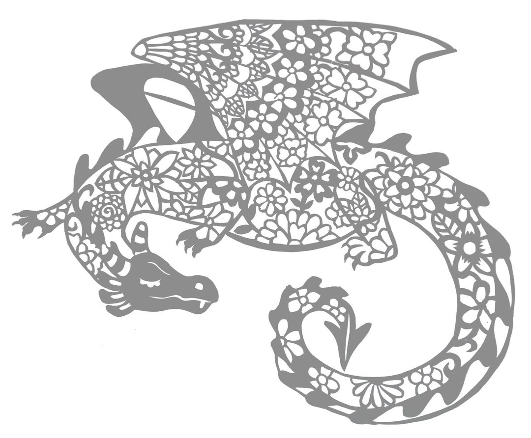 Flower Dragon Papercut Template - Etsy