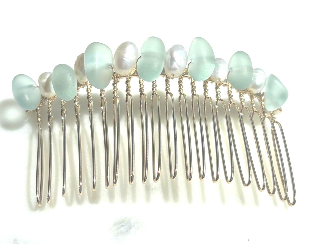 Gold Pearl Sea Glass Hair Comb: Beach Wedding Accessory - Etsy
