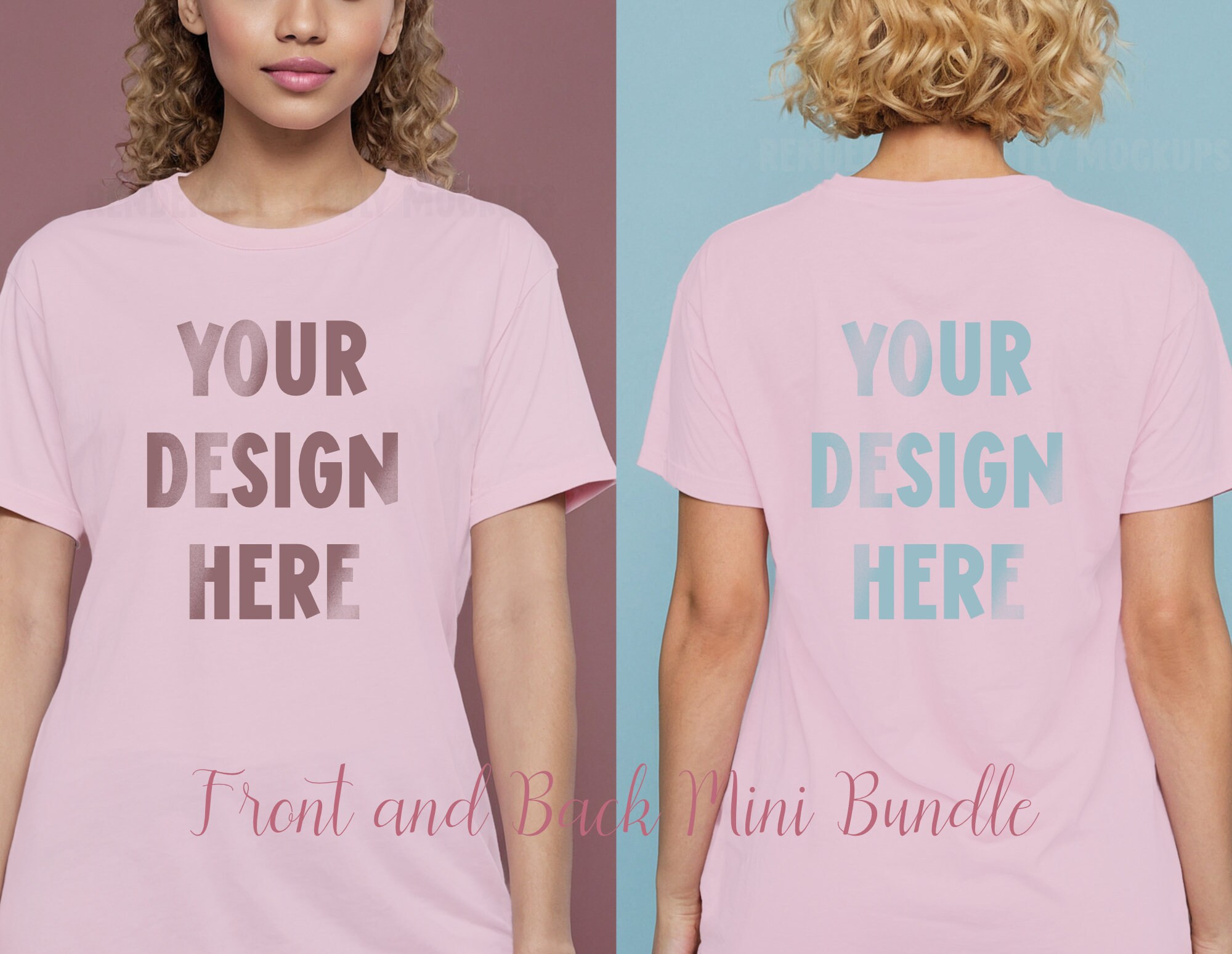 3 Mockups Bundle, Pink T-shirt Mockups, Pink Front Back and Collage ...