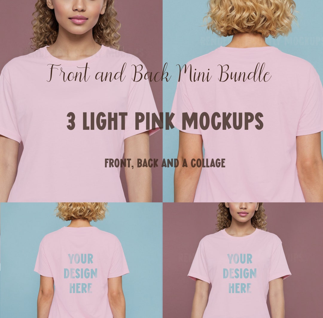 3 Mockups Bundle, Pink T-shirt Mockups, Pink Front Back and Collage ...