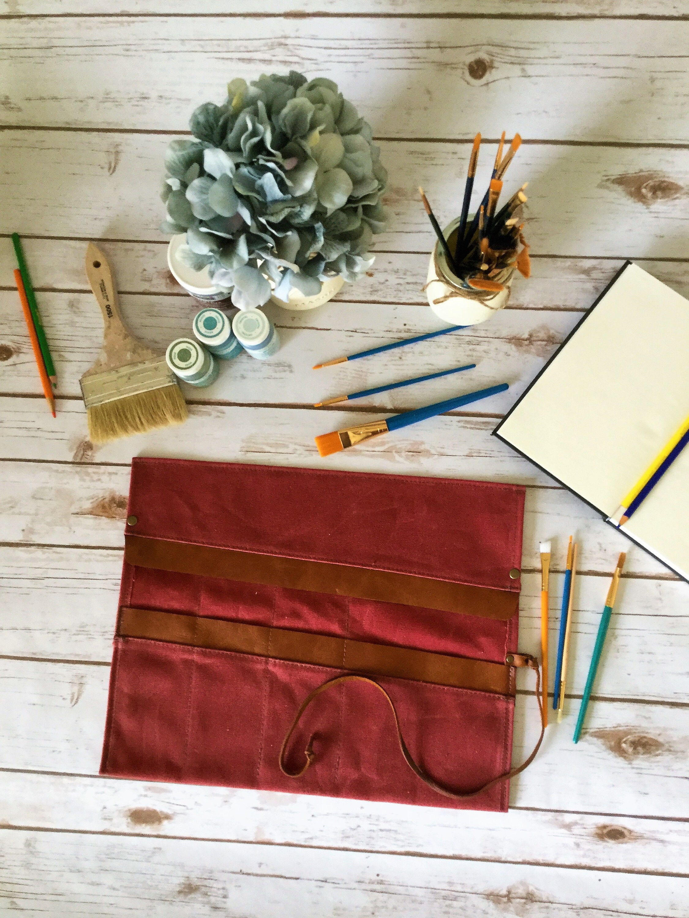 Waxed Canvas Paint Brush Roll, Artist Roll, Paint Brush Organizer ...