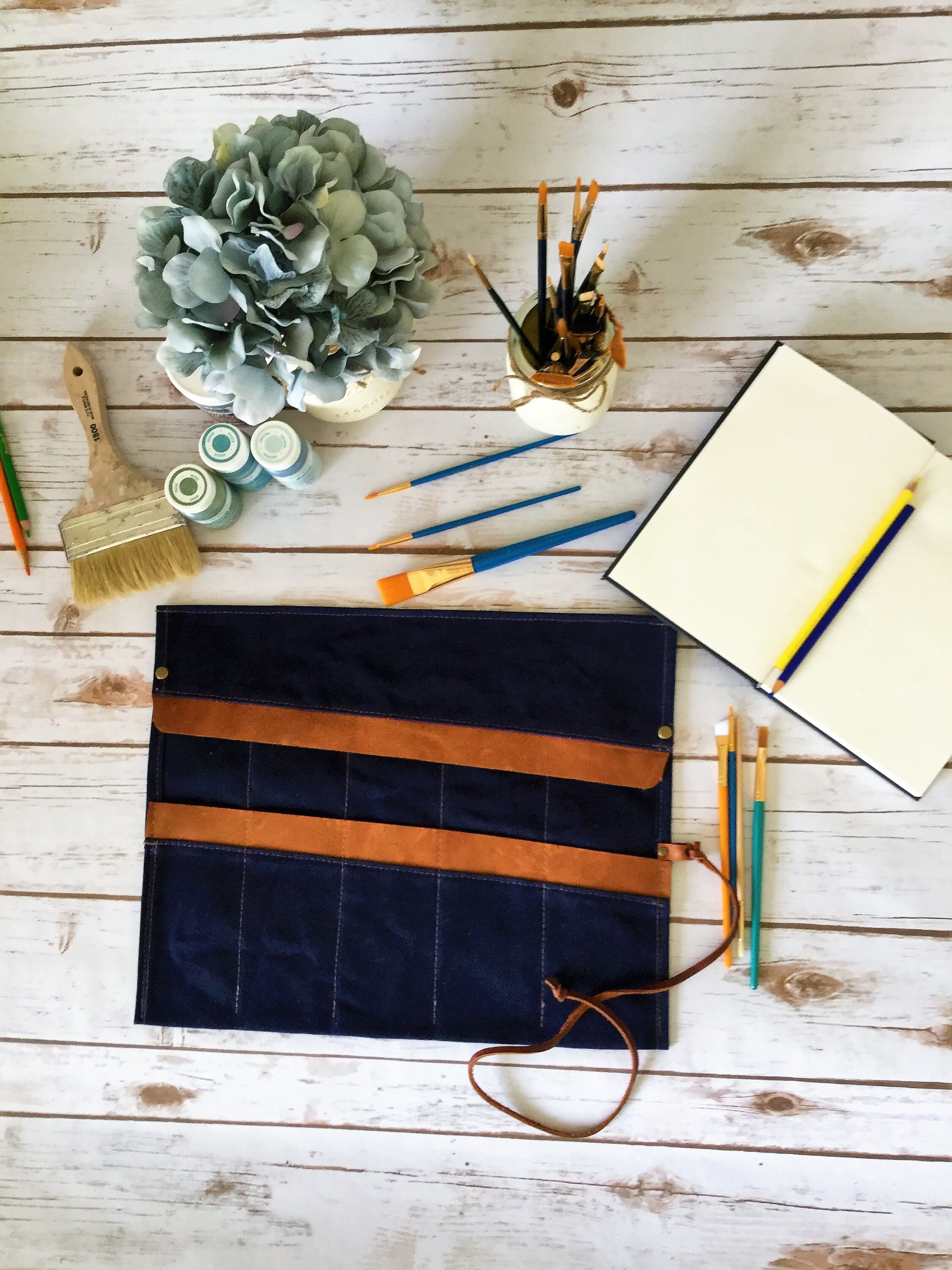 Waxed Canvas Paint Brush Roll, Artist Roll, Paint Brush Organizer ...