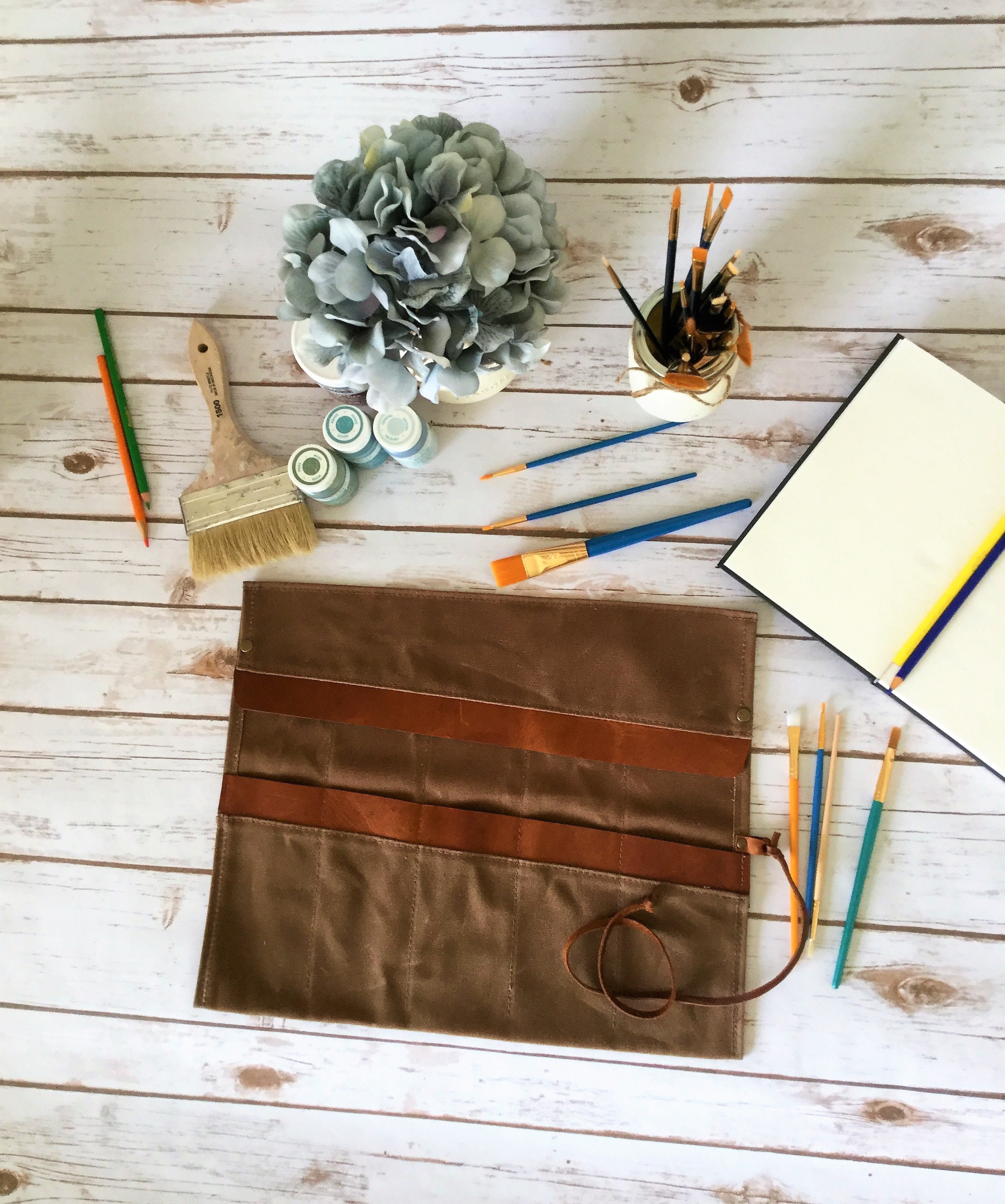 Waxed Canvas Paint Brush Roll, Artist Roll, Paint Brush Organizer ...