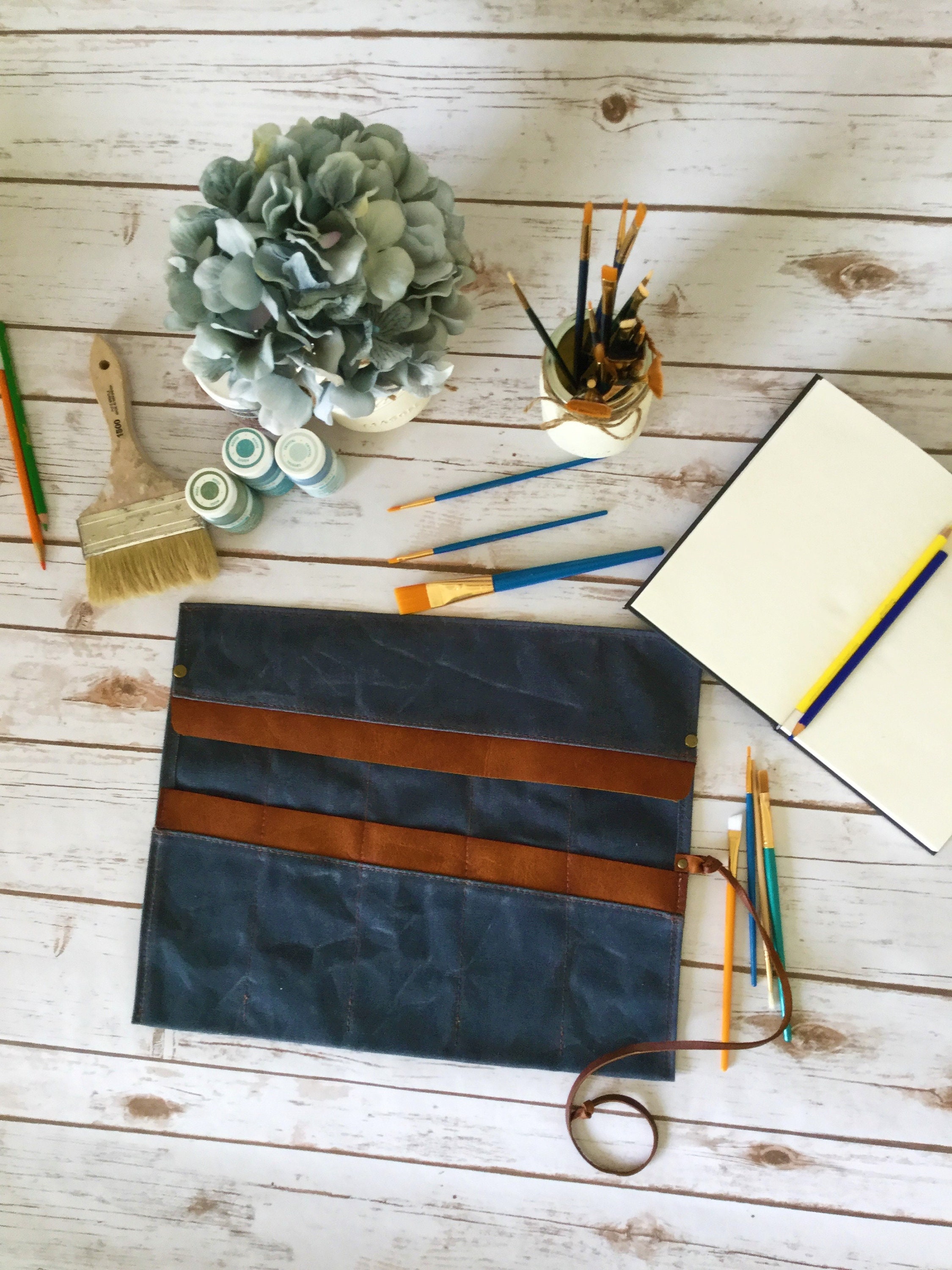 Waxed Canvas Paint Brush Roll, Artist Roll, Paint Brush Organizer ...