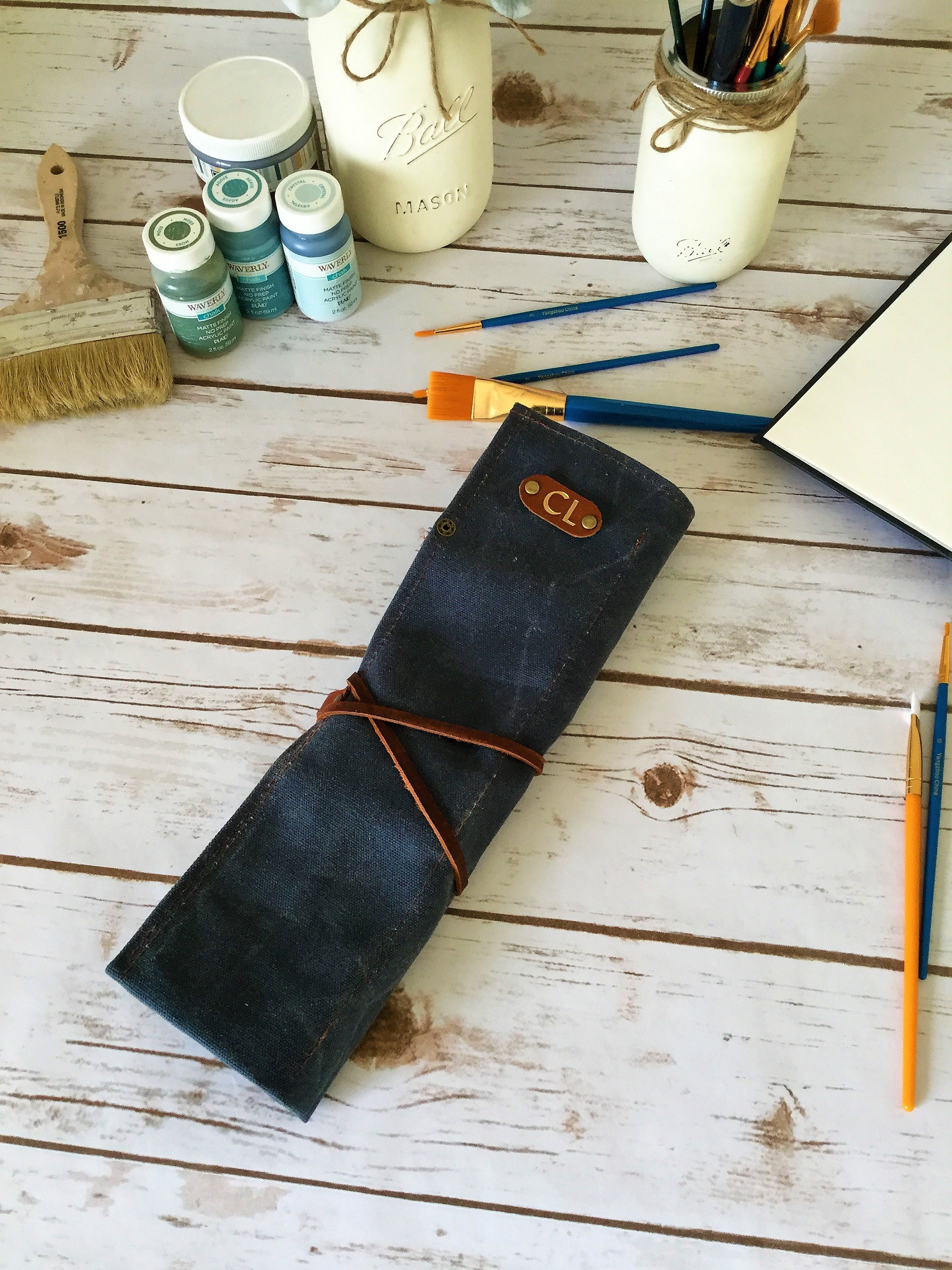 Waxed Canvas Paint Brush Roll, Artist Roll, Paint Brush Organizer ...