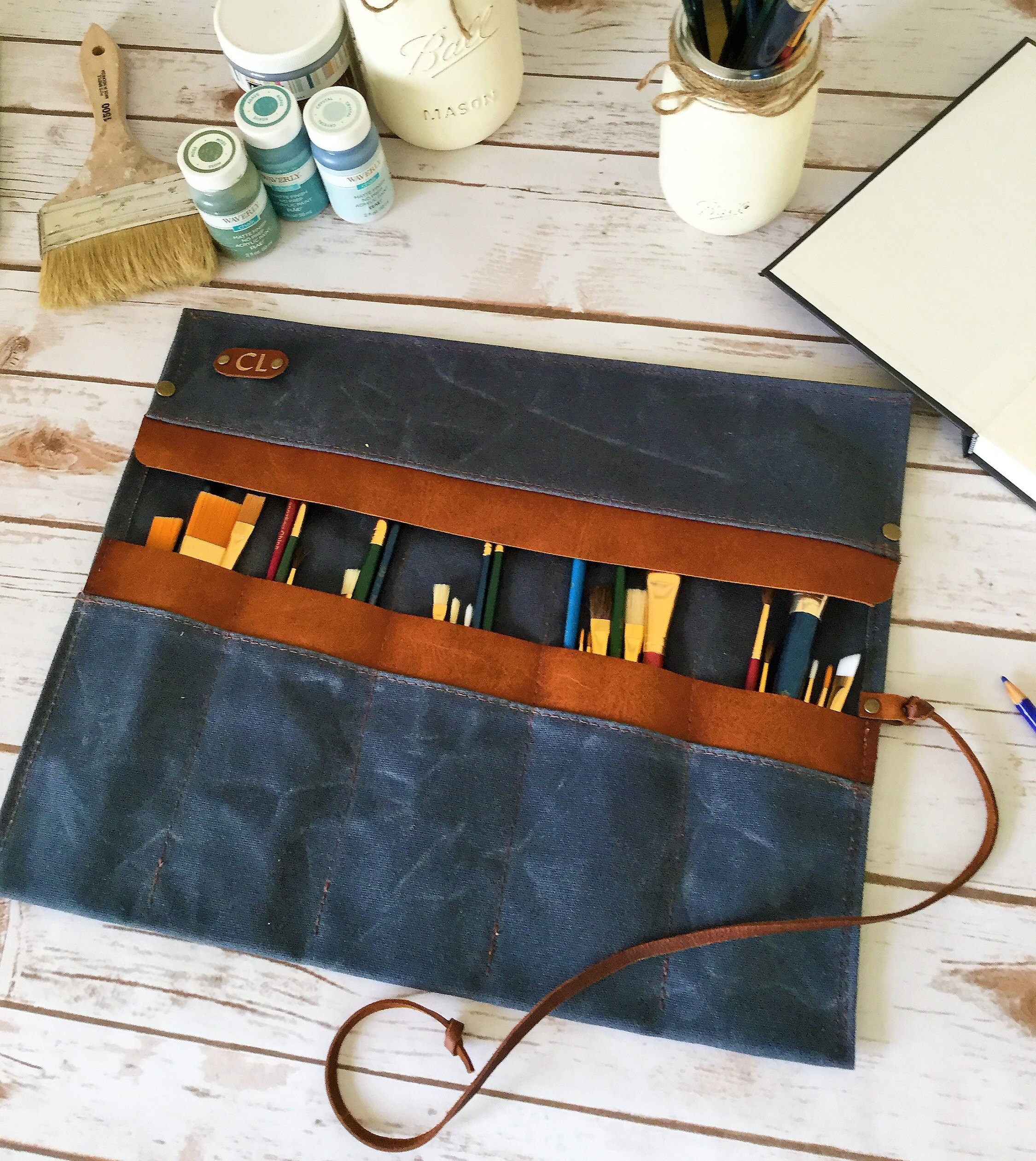 Waxed Canvas Paint Brush Roll, Artist Roll, Paint Brush Organizer ...