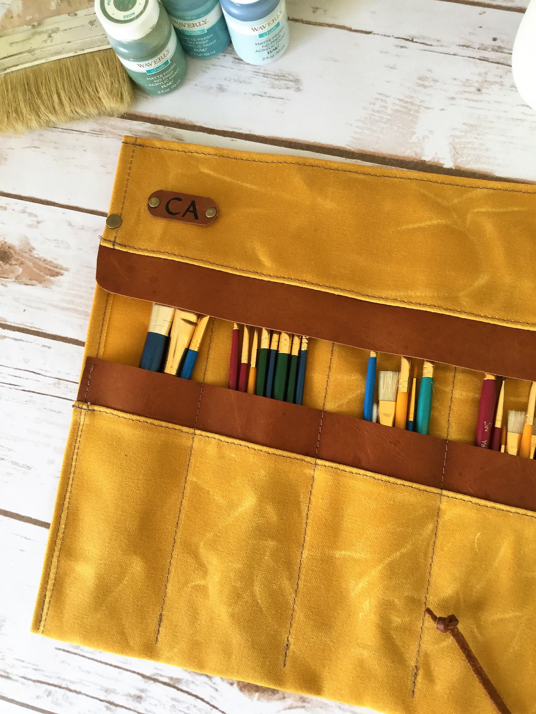 Waxed Canvas Paint Brush Roll, Artist Roll, Paint Brush Organizer ...