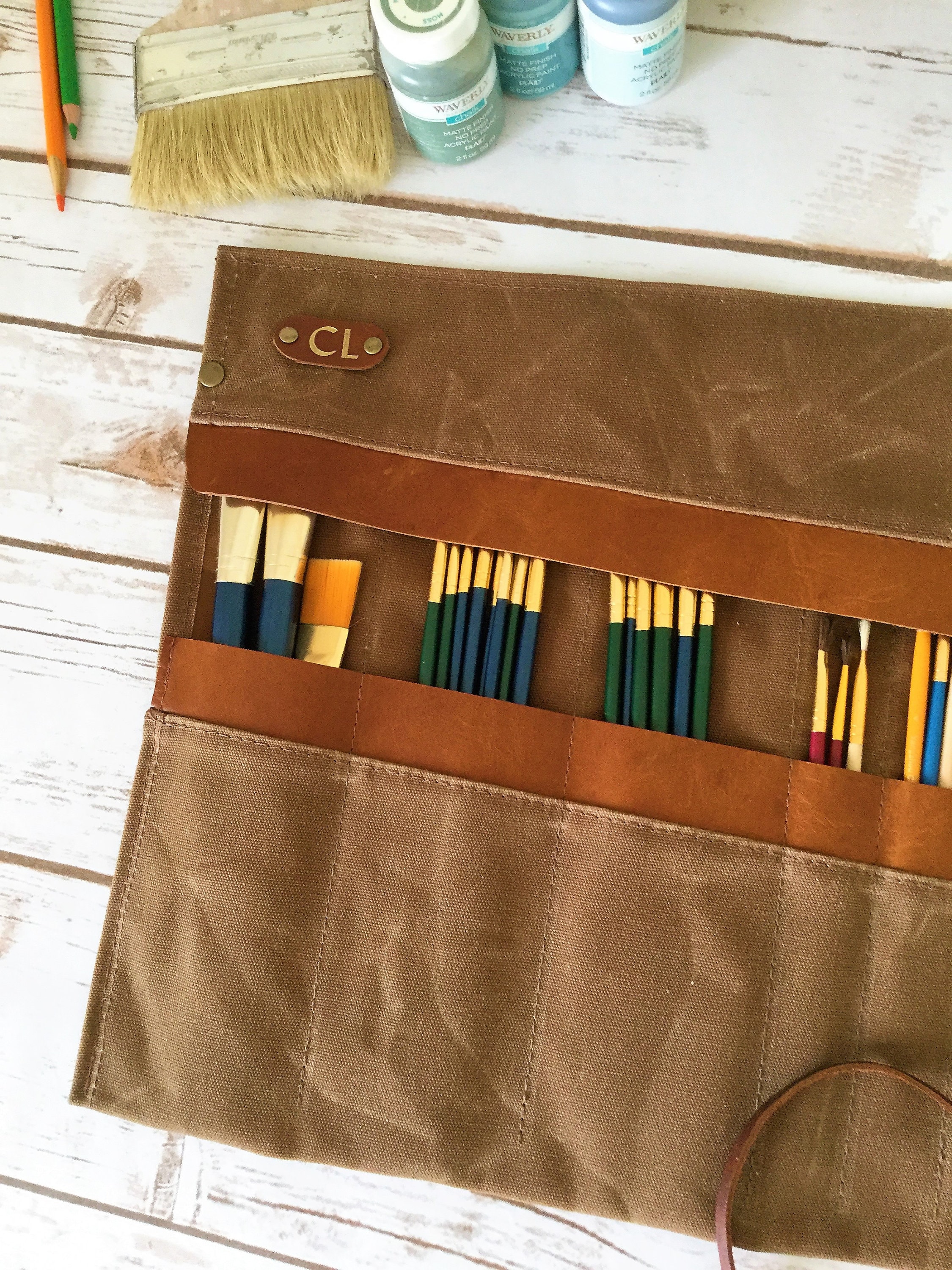 Waxed Canvas Paint Brush Roll, Artist Roll, Paint Brush Organizer ...