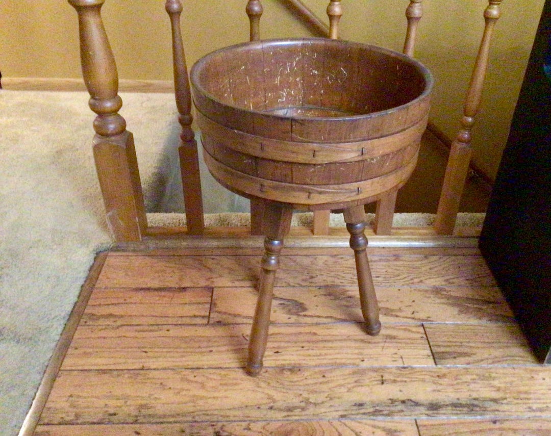 Vintage Tall Wooden Firkin Plant Sewing Decorative Long Leg Stand MCM ...