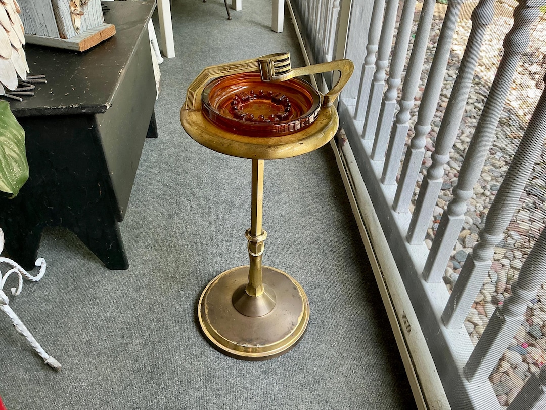 Vintage Metal Tall Ashtray Stand Omsco-lite Cigarette Cigar Built in ...