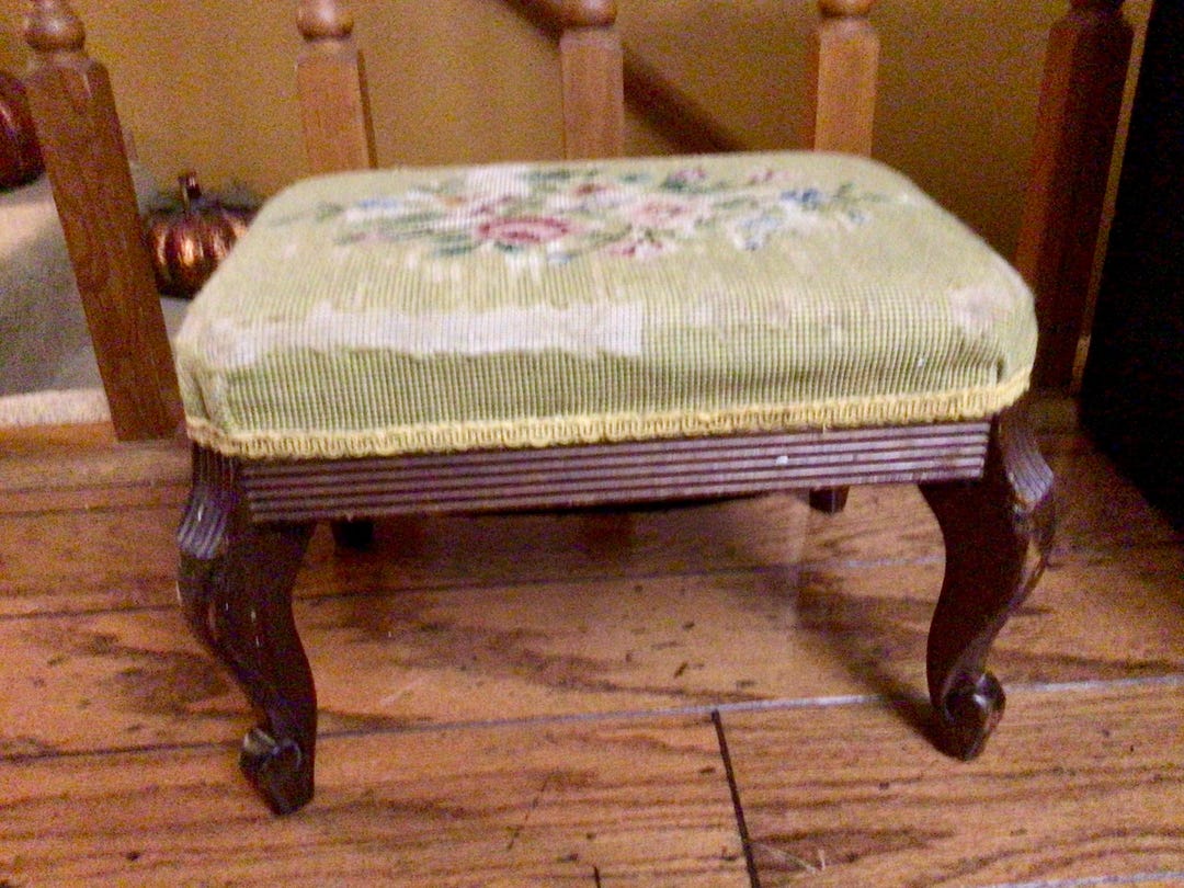 Vintage Small Wooden Footstool Needlework Cross Stitch Home Furnishings ...