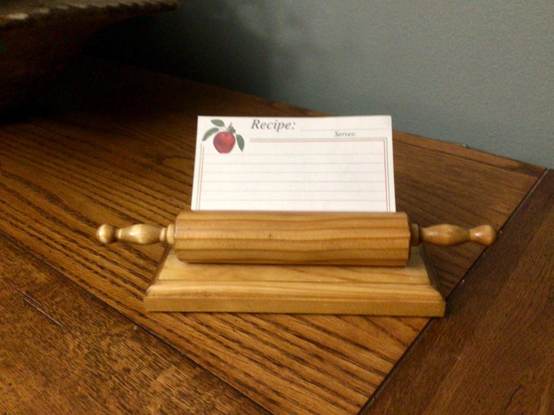Vintage Small Wooden Rolling Pin Recipe Holder Kitchen Baking Cooking ...