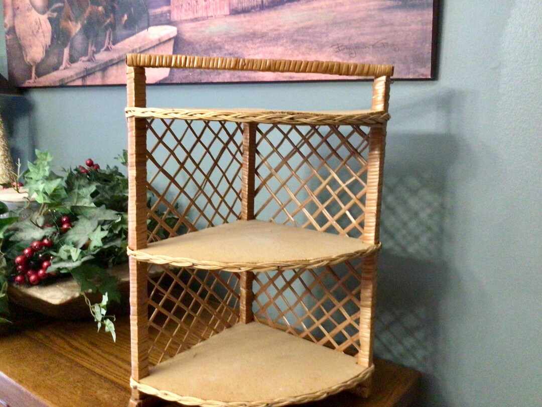Vintage Corner Wicker Shelf Stand Bedroom Bathroom Wicker Decor - Etsy