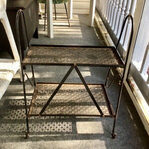 Vintage Black Metal Wrought Irontwo Tier Stand MCM Black Decorative ...