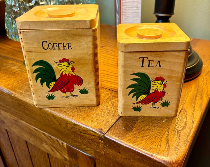 Vintage Small Wooden Rooster Coffee Tea Canister Set - Etsy