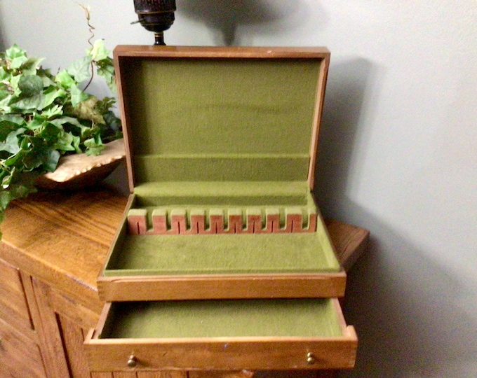 Vintage Wooden Silverware Case Box With Drawer Jewelry Showcase Show ...
