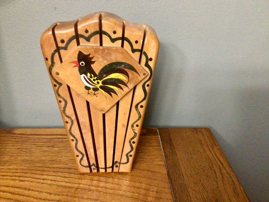 Vintage Wooden Rooster Knife Holder Kitchen Utensils Country Farm Barn ...