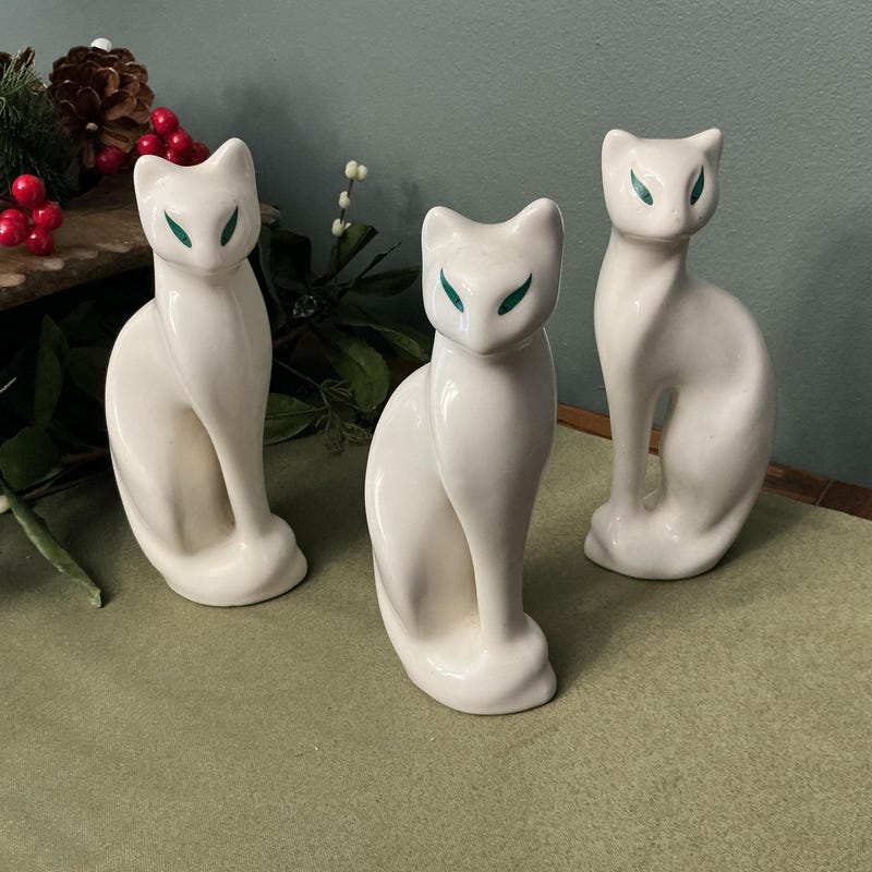 Ceramic Cat Tall Green - Etsy