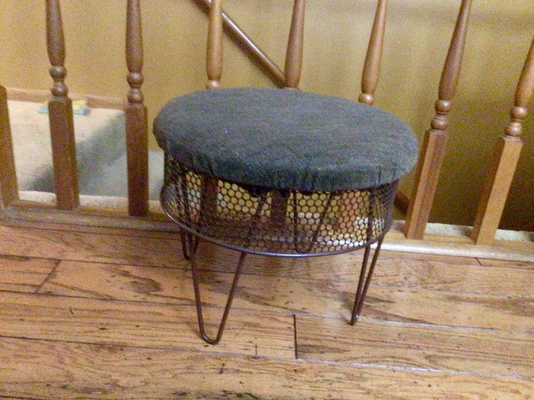 Vintage Round Metal Mesh MCM Footstool Footrest Decorative Furniture ...
