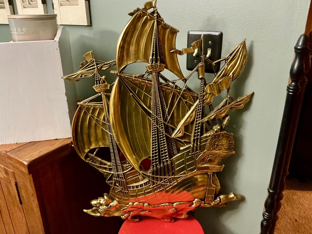 Vintage MCM Gold Clipper Ship Wall Decor: Nautical Sailing Galleon - Etsy