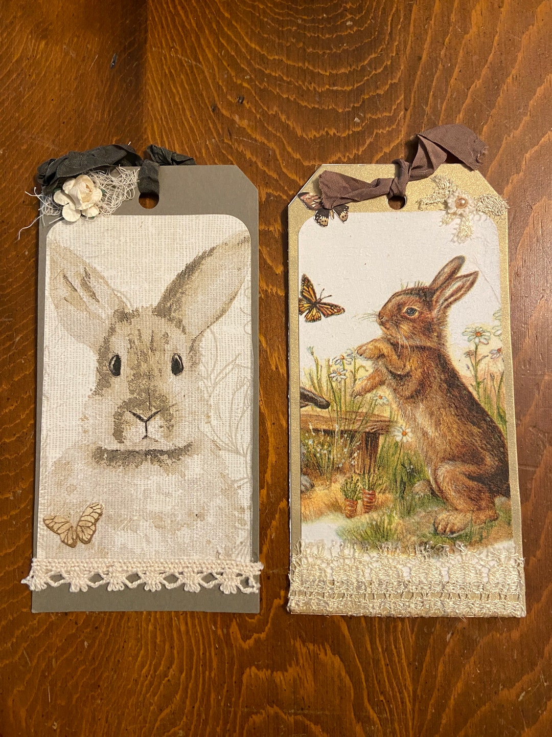 Handcrafted Tags & Panels Sewn Decoupaged Napkins on Pastel - Etsy