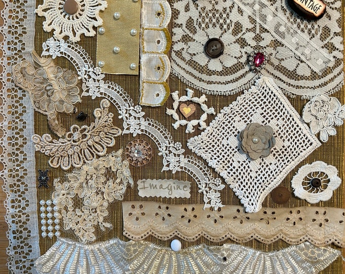 30+ Slow Stitch Fabric Textile Kit Vintage Fussy Cuts Lace Doily Pieces ...