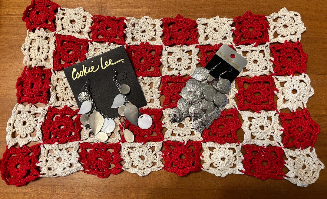 Crochet Vintage Doily Plus 2 NEW Costume Jewelry Pierced Earrings ...