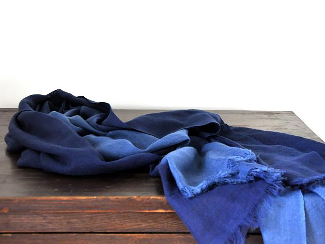 Gradient Indigo Wool Scarf - Shibori Dyed Indigo Scarf - Gift Idea ...