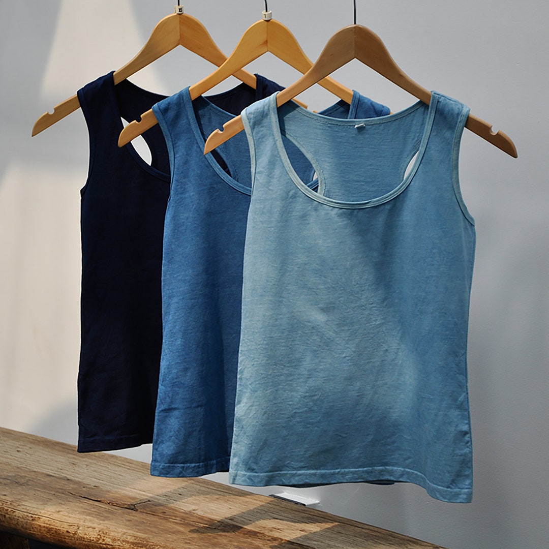 Indigo Blue Cotton Women Tank Top - Shibori Tie Dye Natural Color Top ...