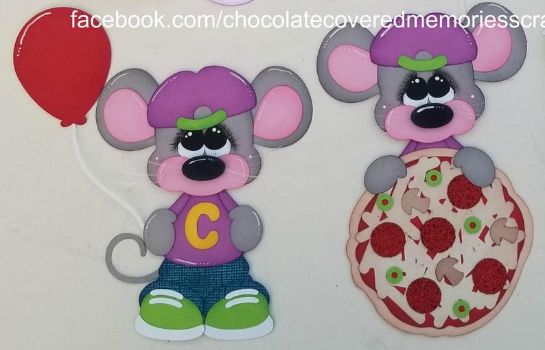 Cheezy Fun 2 Mice Plus Balloons Chuck E Cheese Premade 12x12 Paper Piecing for Scrapbook Page ...