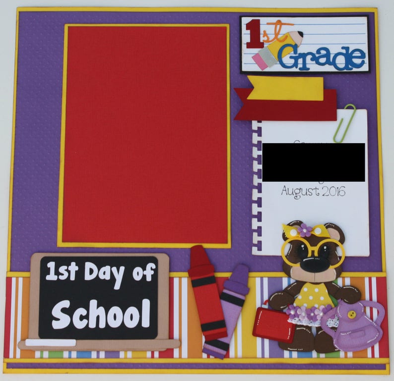 1st Day of School 1st Grade 1 Premade Scrapbook Page Paper Piecing for ...