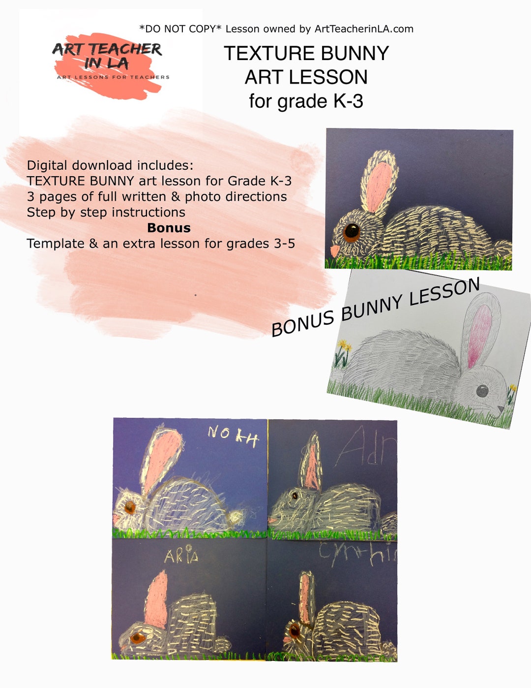TEXTURE BUNNY Art Lesson by Art Teacher in LA- Art Lesson Plans ...