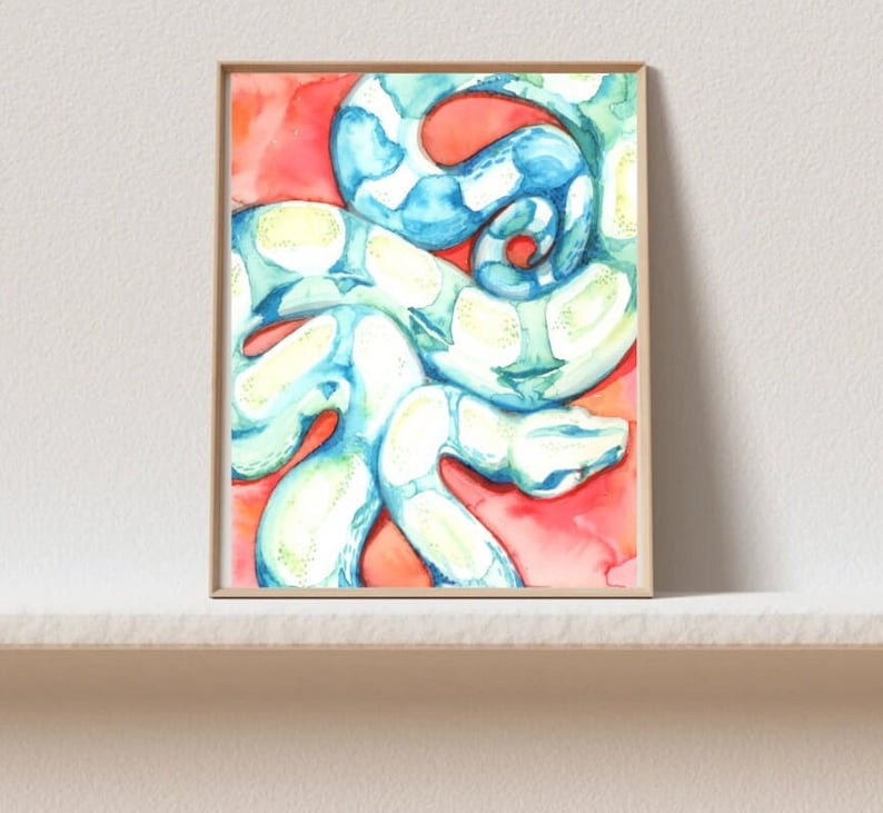 Watercolor Blue and Green Snake Digital Download Wall Art – Instant ...