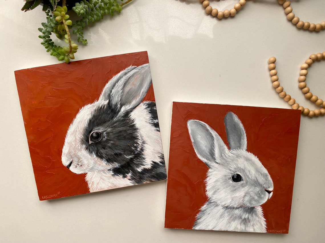 Bunny Painting 1 Original Oil Painting on 8x8 Wood Panel. - Etsy