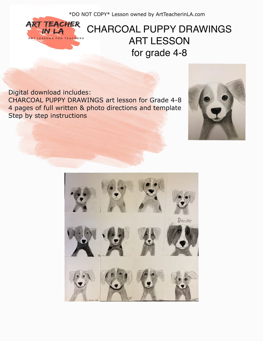 Charcoal Puppy Drawings Art Lesson by Art Teacher in LA- Art Lesson ...