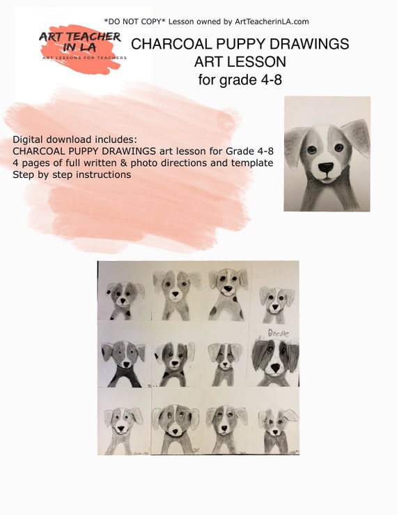 Charcoal Puppy Drawings Art Lesson by Art Teacher in LA Art - Etsy